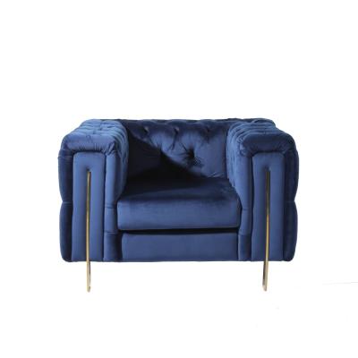 China L108cm Comfortable Royal Blue Velvet Chair Button For Living Room for sale