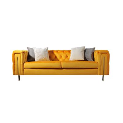 China Modern Style Velvet Fabric Stainless Steel Living Room Sofa 228CM Length for sale