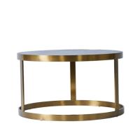 China Modern Round Wooden Top Stainless Steel Metal Frame Coffee Table 90x52cm for sale