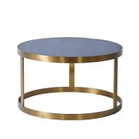 China Modern Round Wooden Top Stainless Steel Metal Frame Coffee Table 90x52cm for sale