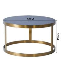 China Modern Round Wooden Top Stainless Steel Metal Frame Coffee Table 90x52cm for sale