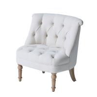 China 55cm Height White Button Tufted Fabric Occasional Chair With Solid Wood Base for sale