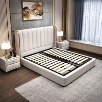 China Light luxury leather double bed modern hotel bedroom furniture 1.8 m wedding bed for sale