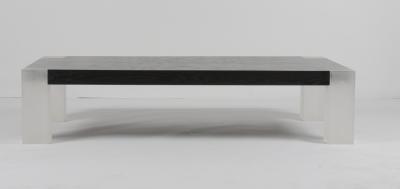 China Lucite Plinth Legs Living Room Coffee Table Natural Solid Walnut Top for sale