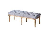 China Tufted Linen Fabric Living Room Ottoman Bench Solid Wooden Upholstered for sale