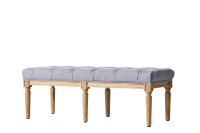 China Tufted Linen Fabric Living Room Ottoman Bench Solid Wooden Upholstered for sale