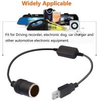 China USB A Male to 12V Car Cigarette Lighter Socket Female Power Converter Cable 0.3m 12V 1A Output for sale
