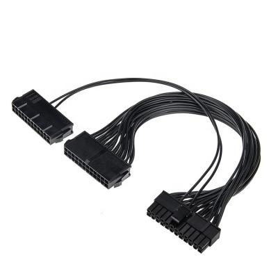 China PSU 24 Pin Female to Dual 20+4 Pin Male ATX Mining Motherboard Extension Cable 18AWG 32cm for sale
