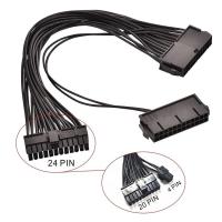 China PSU 24 Pin Female to Dual 20+4 Pin Male ATX Mining Motherboard Extension Cable 18AWG 32cm for sale