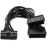 China PSU 24 Pin Female to Dual 20+4 Pin Male ATX Mining Motherboard Extension Cable 18AWG 32cm for sale