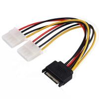 China SATA 15 Pin Male to Dual Molex 4 Pin LP4 IDE Female Power Y Adapter Cable 20cm 18AWG for HDD SSD for sale