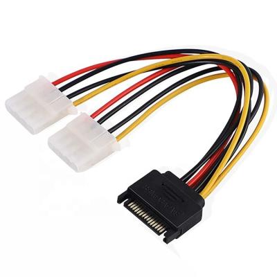 China SATA 15 Pin Male to Dual Molex 4 Pin LP4 IDE Female Power Y Adapter Cable 20cm 18AWG for HDD SSD for sale