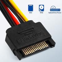 China SATA 15 Pin Male to Dual Molex 4 Pin LP4 IDE Female Power Y Adapter Cable 20cm 18AWG for HDD SSD for sale