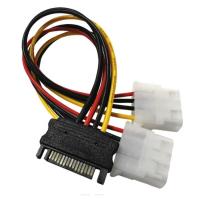China SATA 15 Pin Male to Dual Molex 4 Pin LP4 IDE Female Power Y Adapter Cable 20cm 18AWG for HDD SSD for sale