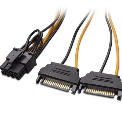 China 8 Pin PCIe Express Male to Dual 15 Pin SATA Power Adapter Cable 20cm 16AWG for sale