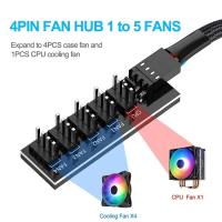 China 1 to 5 Way 4 Pin PWM PC Fan Hub Splitter Cable 41cm for ATX Computer Case 4 Pin 3 Pin Cooling Fans for sale