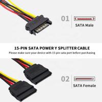China SATA 15 Pin Power Y Splitter Cable 18cm 22AWG Male to Female for HDD SSD PC for sale