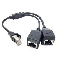 China 1 Male to 2 Female RJ45 Ethernet Splitter Cable Cat5 30cm Y-Adapter for Network Expansion for sale