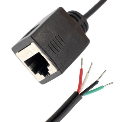 China Custom Female RJ45 Socket to Open Tinned Soldering 4 Wires Bare End Pigtail Cable 1m for sale