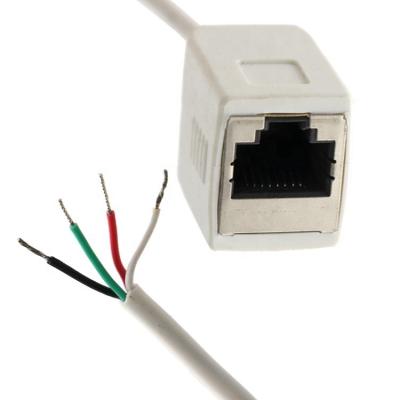 China Customization White Female RJ45 Socket To Open Tinned Soldering 4 Wires Bare End  Pigtail Cable for sale
