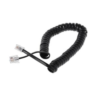 China Coiled Spring RJ9 4P4C RJ11 Telephone Cable 1m 2m 3m Black White Spiral Flat Cat3 ADSL for sale