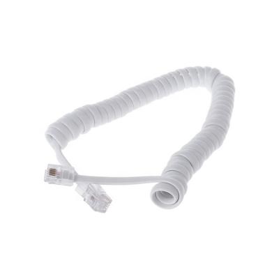 China Coiled Spring RJ9 4P4C RJ11 Telephone Cable 1m 2m 3m Black White Spiral Flat Cat3 ADSL for sale