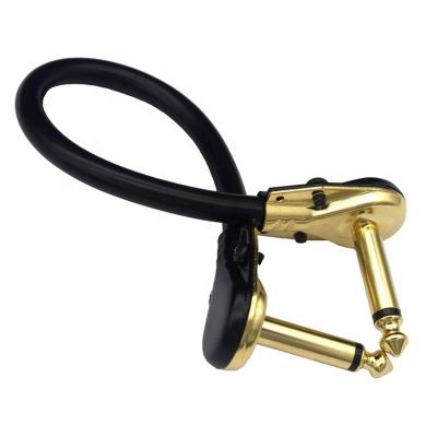 China 1/4 Inch Golden Right Angle TS Jack Guitar Cable - 10cm/15cm/30cm Lengths with PVC Jacket for sale