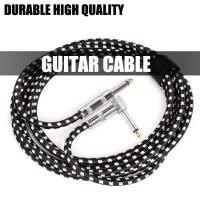 China 1/4 Inch 6.35mm TS Right Angle Guitar Patch Cable 3m Length with Braided Jacket for Amplifier and Music Instruments for sale