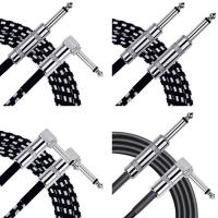 China 1/4 Inch 6.35mm TS Right Angle Guitar Patch Cable 3m Length with Braided Jacket for Amplifier and Music Instruments for sale