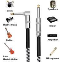 China Durable Braided 3M 10FT Guitar Cable with Right Angle to Straight 6.35mm TS Jack Connectors for sale