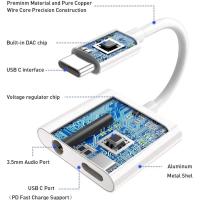 China USB C to 3.5mm Headphone Jack Adapter 2 in 1 DAC Audio Dongle with Charging Port 13cm for Pixel Samsung for sale