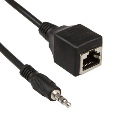 China 3.5mm Stereo Jack to RJ45 Female Socket Cat5 Cat6 Ethernet Extender Audio Cable for sale