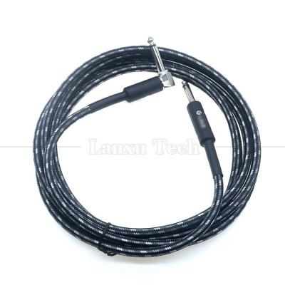 China L Shape 90 Degree Right Angle to Straight 6.35mm TS Jack Instrument Guitar Patch Audio Cable 3M Braided for sale