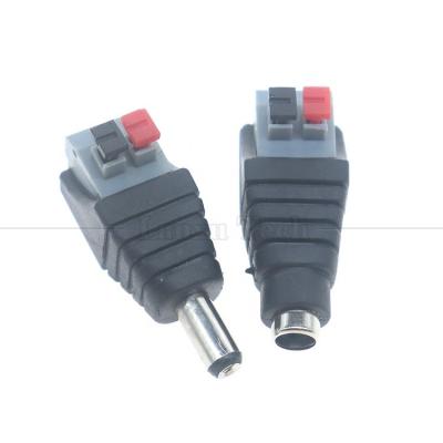 China Press Button Solderless DC 5.5x2.1mm Male Female Jack to 2 Pin Wire Connector Power Adapter for LED Strip Camera for sale