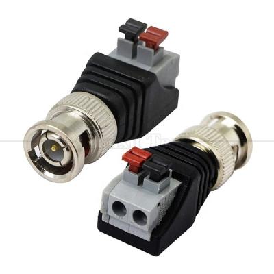 China Solderless 2-Pin Screw Terminal BNC Connector Power Adapter with Press Button for CCTV Camera Systems for sale