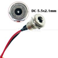 China 10cm 18AWG 5A Panel Mount DC Female Socket 5.5x2.1mm 2.5mm Metal Threaded Connector to Open Tinned Wires for sale