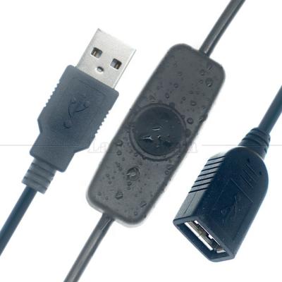 China USB ON OFF Switch Cable 2A Male to Female Extension with Blue LED Indicator Waterproof Silicon Cover Push Button for sale