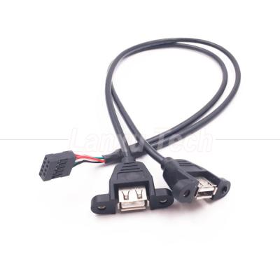 China Dual USB Type A 2-Port Panel Mount Cable with Dupont Connector - 0.3m Length, USB 2.0 Data & Charging for sale