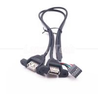 China Dual USB Type A 2-Port Panel Mount Cable with Dupont Connector - 0.3m Length, USB 2.0 Data & Charging for sale