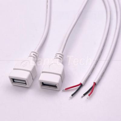 China 5V White USB Female to Bare Wires Pigtail Cable 0.1M-5M Length for LED Strips and DIY Electronics for sale