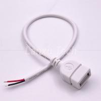 China 5V White USB Female to Bare Wires Pigtail Cable 0.1M-5M Length for LED Strips and DIY Electronics for sale