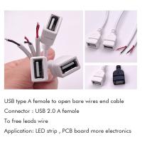 China 5V White USB Female to Bare Wires Pigtail Cable 0.1M-5M Length for LED Strips and DIY Electronics for sale
