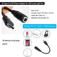 China 5V USB Type C to DC 3.5x1.35mm 5.5x2.1mm Power Charging Extension Cable for LED Lamp Fan for sale