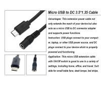 China Micro USB Male to DC 3.5x1.35mm Female Power Extension Cable 15cm 22AWG for LED Strips Fans for sale