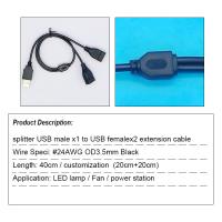 China USB 2.0 A Male to Dual USB Female Y Splitter Hub Power Cord Extension Cable 40cm for sale