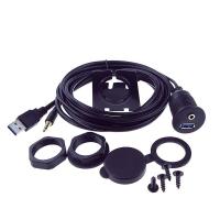 China USB 3.0 AUX DC 3.5mm Waterproof Extension Cable with Flush Mount Panel - 1M/2M Length for Car Boat Computer for sale
