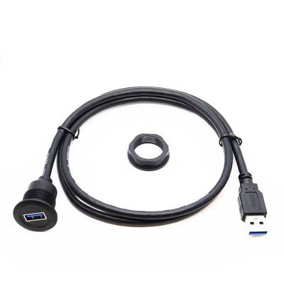 China Short Head USB 3.0 Male to Female Waterproof Extension Cable with Flush Mount Panel - 1M/0.3M Length for Car Boat Motorcycle for sale