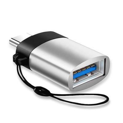 China Portable Mini Lanyard Metal Shell OTG Type C 3.1 Male to USB 3.0 Female Adapter 5Gbps for sale