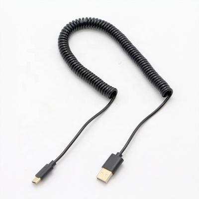 China Custom 3M Gold Connectors Fast Charging Spring Coiled USB Type C Data Charger Cable for sale