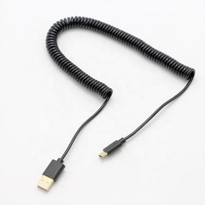 China Custom Black Spring Fast  Charging Coiled Sprial USB Type C to USB Charger Extension Cable for sale